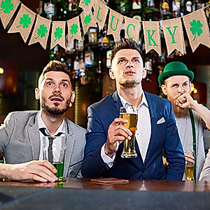 TecUnite 2 String St. Patrick's Day Banners Lucky Garland and Four Leaf Clover Shamrock Banner Irish Burlap Banner for St. Patrick's Day Decoration (Style B)