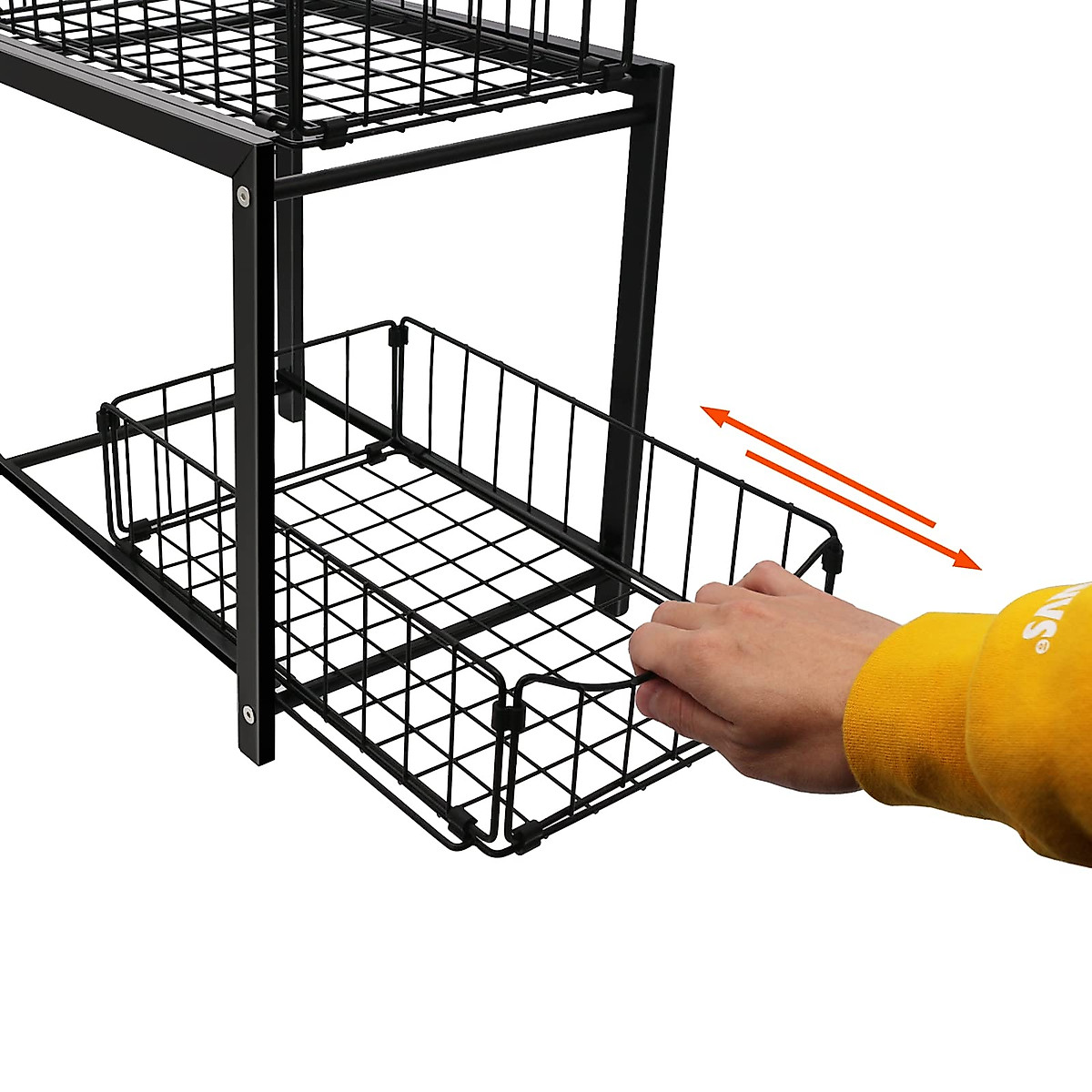 Under Sink Storage, 2 Tier Cabinet Organizer with Sliding Drawer, Easy to Assemble Pull-Out Storage Mesh Basket, Organization for Bathroom, Kitchen, Home (Black)