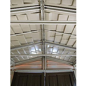 Duramax 0638801402145 Woodbridge Plus 10.5 x 8 Plastic Garden Shed with Foundation Kit & Fixed Window Brown-15 Years Warranty, 10x8, Brown & Ivory