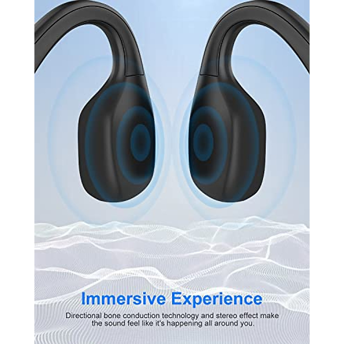 LISNLAB Bone Conduction Headphones, Open-Ear Bluetooth 5.2 Sport Headphones, Wireless Earphones with Mic, IP55 Sweatproof Headset for Running Workouts Gym Cycling Hiking （Black）