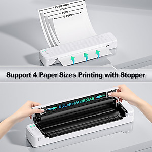 Itari P831 White Bluetooth Thermal Transfer Printer, Portable Printers Wireless for Travel, 300DPI Inkless Printer with 2 Roll Exclusive Thermal Transfer Ribbon and 200 Sheets A4 Printer Paper with Ca