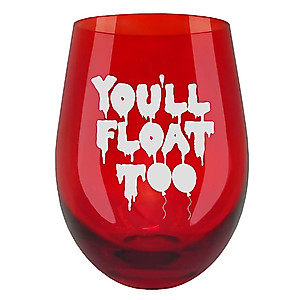 Valentines Day Gifts for Horror Lovers, Serial Killer Gifts, You'll Float Too Ruby Wine Glass and Horror Socks Gift Set, Horror Gifts for Men Women