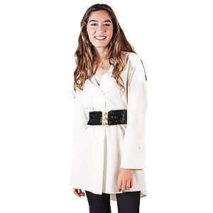 Anna-Kaci Women's Sparkly Glitter Sequin Wide Stretch Elastic Belt Accessory,Black,One Size