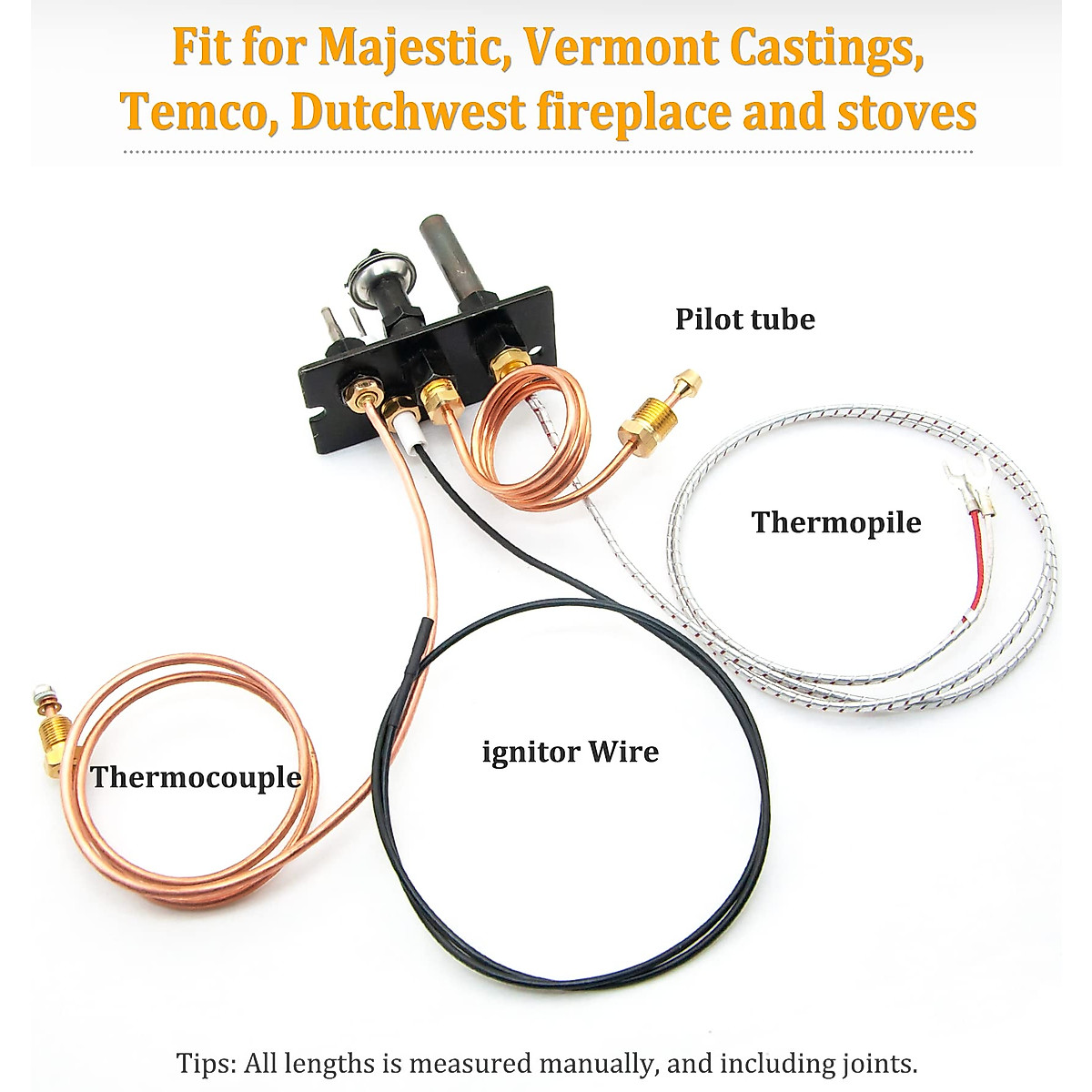 AUGSMIAR 10002265 Propane Gas Pilot Assembly, 10002265 LP 3 Way Pilot Replacement, Fit for Majestic, Temco, Vermont Castings Fireplace and Stoves