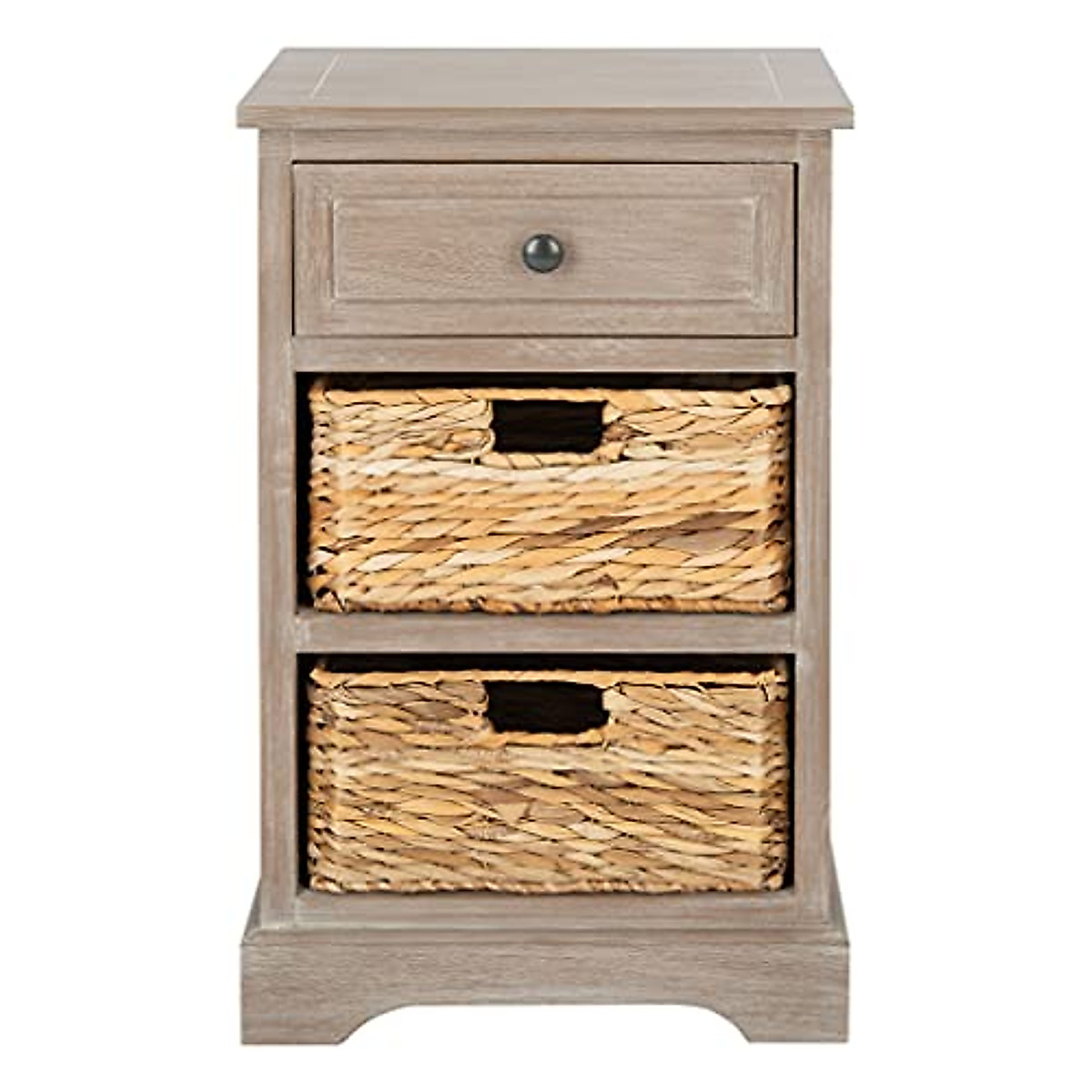 SAFAVIEH Home Collection Carrie White Wash/ Natural Wicker 3-Drawer Storage Nightstand Side Table (Fully Assembled)