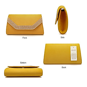 MYLONI Women Faux Suede Evening Bags Rhinestone Envelope Clutch Purse Cocktail Prom Handbag Wedding Purses Party Bag (Mustard Yellow)