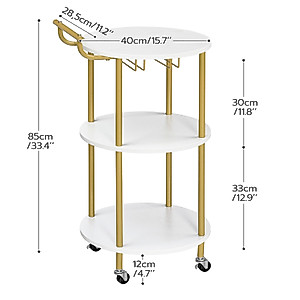 HOOBRO Bar Cart Gold, Home Bar Serving Cart, Rolling Beverage Cart with Wine Rack and Glass Holder, 3-Tier Wine Cart for Kitchen, Dining Room, Living Room, Parties, Gold and White WD31TC01