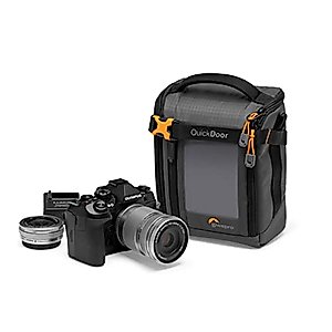 Lowepro GearUp Creator Box Medium II, Mirrorless and DSLR Camera Bag, Camera Case with QuickDoor Access, Made with Recycled Fabric, Orange Padded Interior Dividers, Grey
