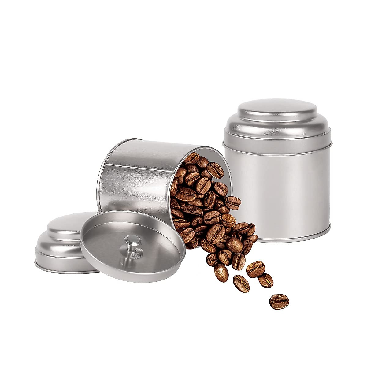 Fvstar Tea Tin with Airtight Double Lids,8 oz Loose Leaf Tea Storage Tins,Round Small Tin Can Container Box,Kitchen Canister for Coffee,Candy,Herbs and Spices (Silver)