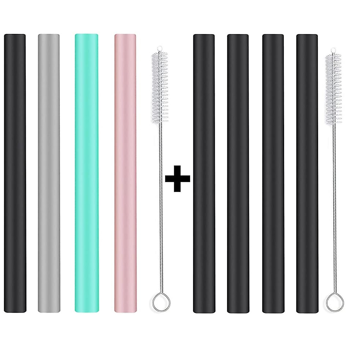 ALINK 8 Counts Reusable Silicone Boba Tea Straws with Brush