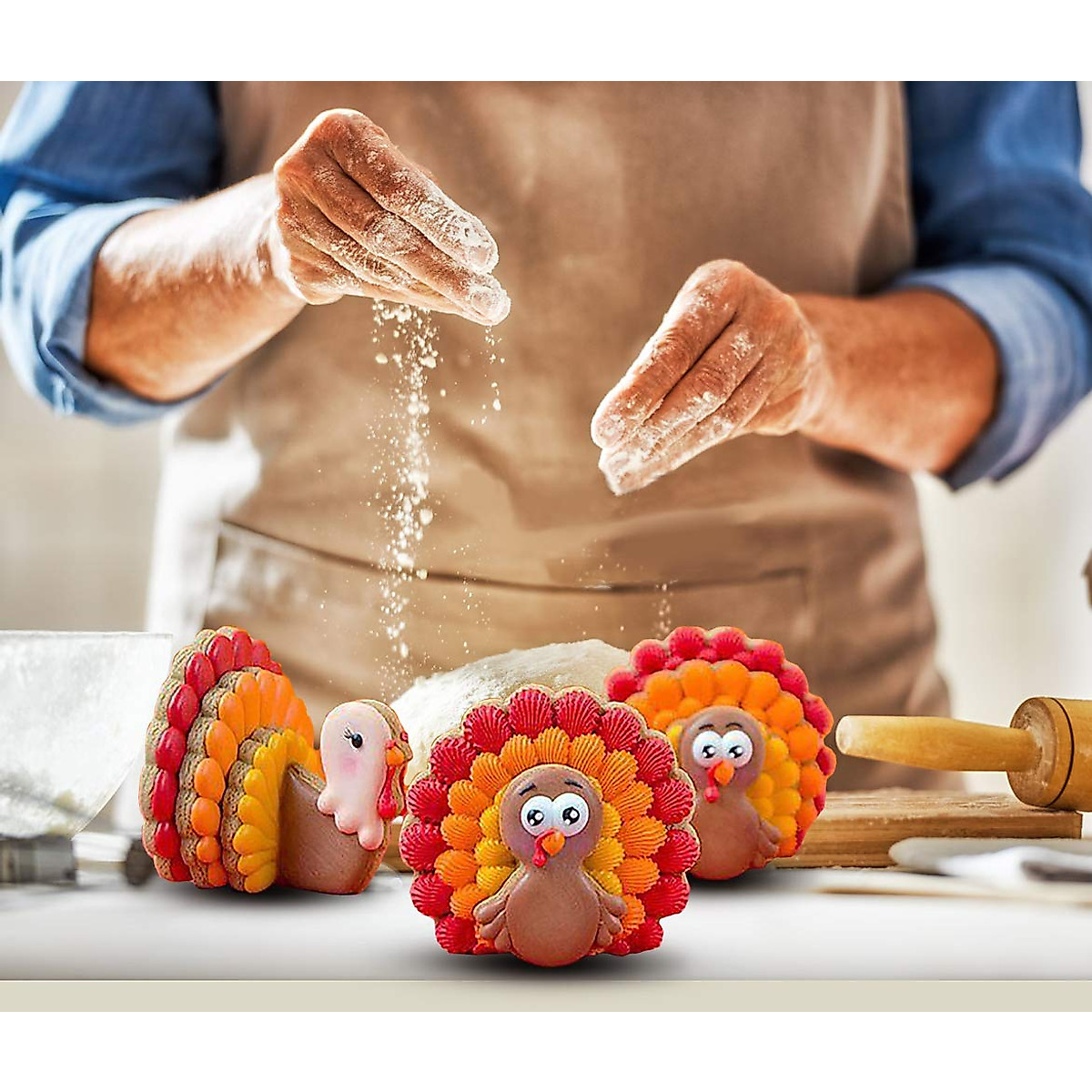 Bonropin Thanksgiving Cookie Cutter Set - 5 Piece Stainless Steel Cutters Molds for Making 3D Turkey,Lovely Little Turkey