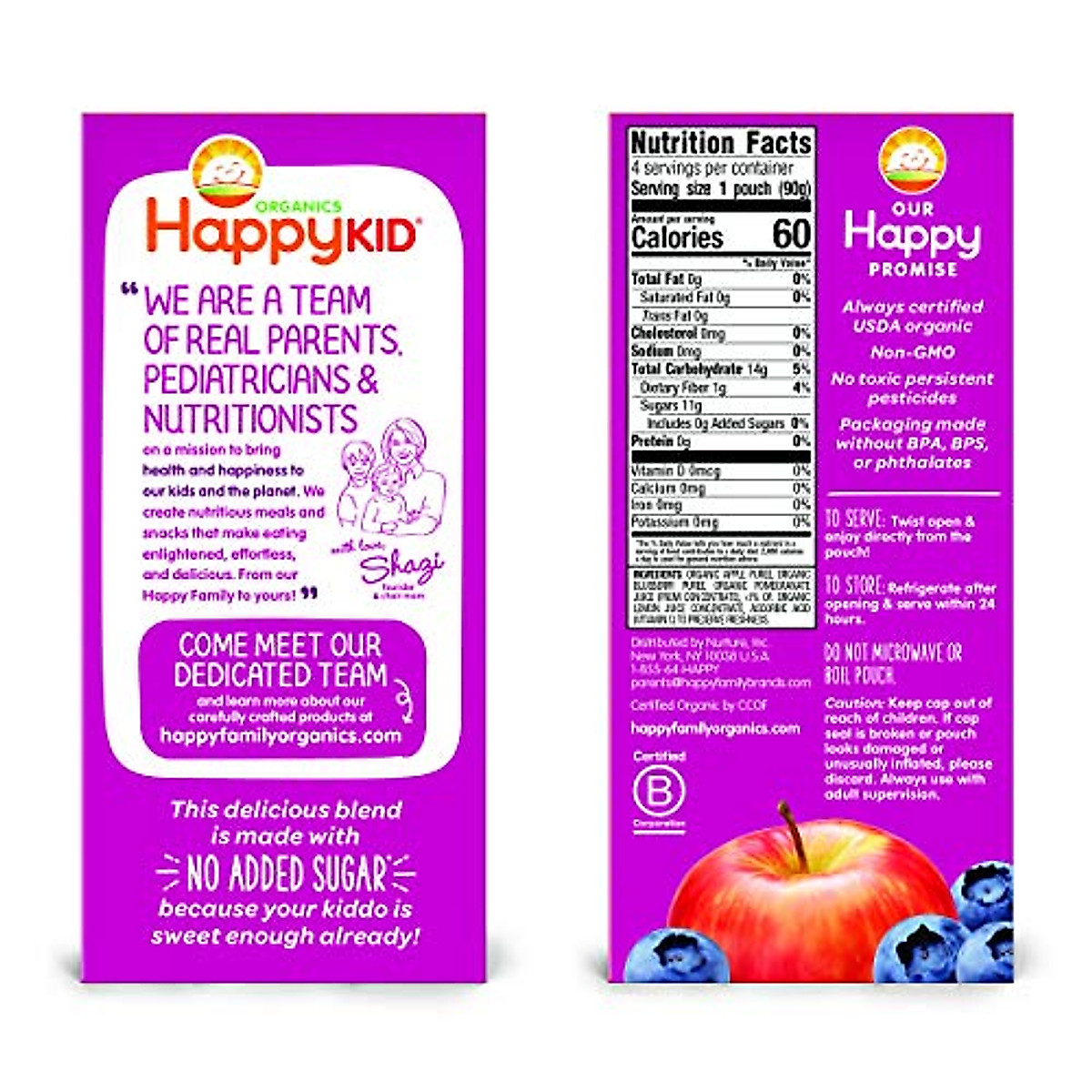 Happy Kid Organic Superfoods Twist Apple Blueberry Pomegranate, 3.17 Ounce Pouch (Pack of 16) Baby Toddler Kid Snack, Resealable, No Added Sugar Non-GMO Kosher (Packaging May Vary)