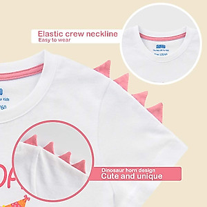 AMZTM 4th Birthday Girl T-Shirt Dinosaur Themed B-Day Party Tee Gift for Toddler (US, Age, 4 Years, White)