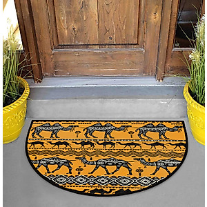 Ethnic Animals Camels Half Round Doormat Water Absorption Half Circle Rug Non-Slip Semi Circle Area Rugs Durable Washable Indoor Entrance Doormat for Bathroom Bedroom Kitchen Home Decor 36x24in
