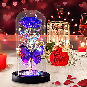Valentines Rose Gifts for Her Birthday Flower Gift for Women, Galaxy Purple Butterfly Rose in Glass Dome, Light Up Forever Rose Birthday Gifts for Mom Anniversary Valentine's Day Eternal Rose Gift