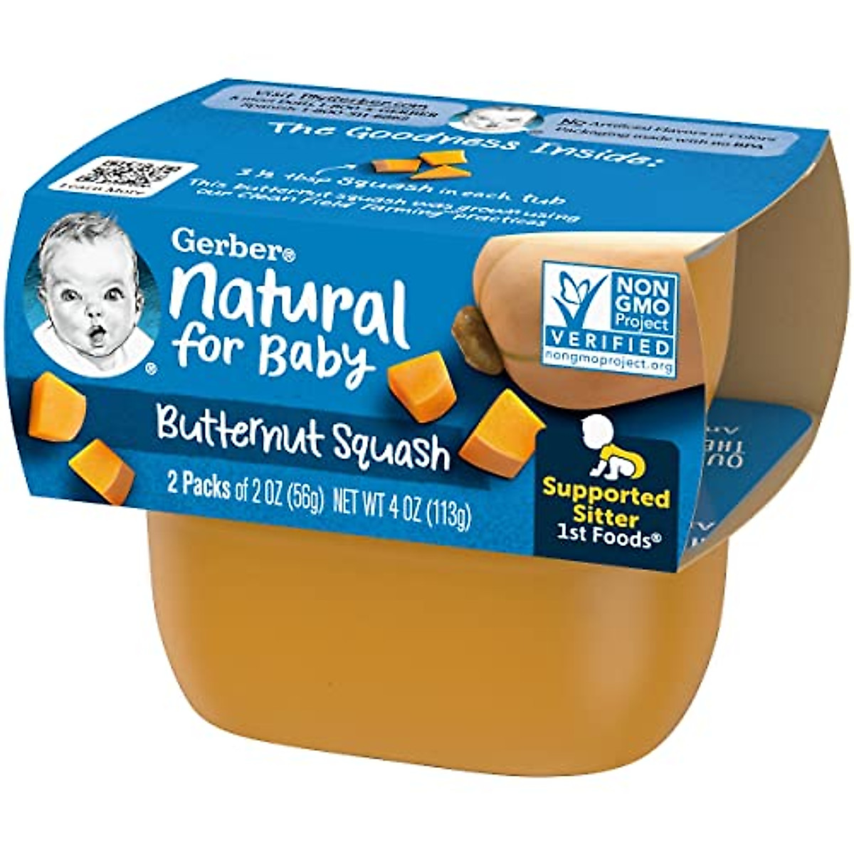 Gerber Natural for Baby 1st Foods Baby Food Tubs, Butternut Squash, Non-GMO Pureed Baby Food, Made with Natural Vegetables, 2 - 2 OZ Tubs/Pack (Pack of 4)