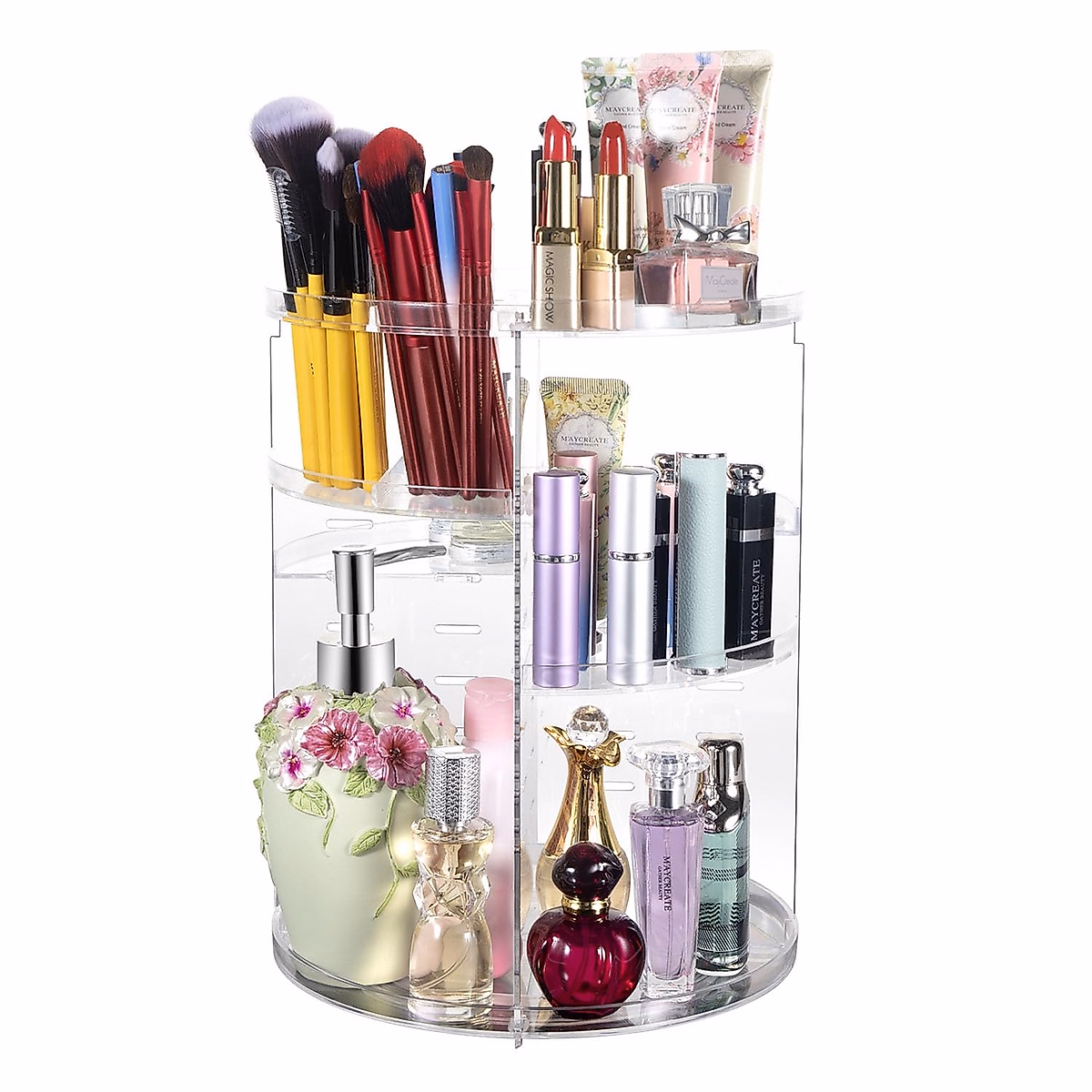 COYAHO 360° Rotating Makeup Organizer, Spinning Bathroom Organizer Countertop, Cosmetic Organizer Makeup Holder Shelf, Make Up Organizers and Storage for Bedroom, Transparent