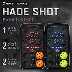 Evenwake Pickleball Paddles Set of 2, T700 Carbon Fiber Face with TPU Edge Guard, USAP Approved Rackets 2 Pack for Beginners&Intermediates, Includes Outdoor&2 Indoor Balls, 1 Customized Bag EW-1002
