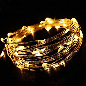 Dreamworth 2 Pack 12 Modes Sound Activated Music String Lights, Battery Operated 16.4Ft 50 LED Silver Wire Fairy Lights with Remote Timer for Bedroom Wedding Party Festival(Warm White)