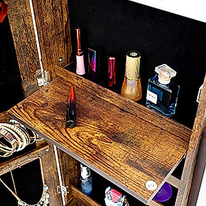 Knocbel 6 LED Jewelry Cabinet Full Body Mirror Lockable Jewelry Armoire Standing Angel Adjustable Storage Organizer Box with Inner Mirror & 2 Drawers, 15.75" L x 15" W x 61.42" H (Antique)