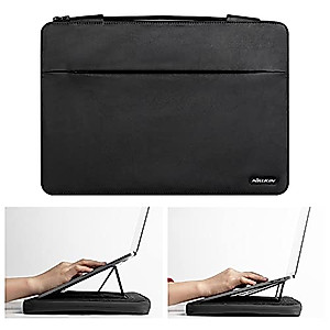 Nillkin Laptop Sleeve Case with Laptop Stand and Handle - 14 inch Laptop Bag PU Leather Case Compatible with 13/13.3-14 inch MacBook Air, HP, Dell,Samsung Chromebook Asus Notebook, Dark Black