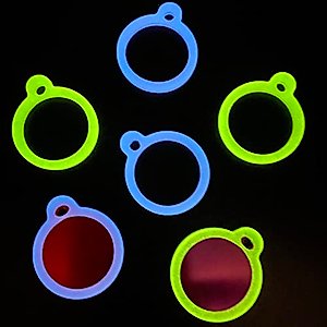 Two Colors Circle Silicone Dog Tag Silencer Green Glow in The Dark Round Soundless Pet Tag Sleeve Blue Glow in The Dark Personalize Pet Name Tags Protector Lightweight Pet Tag Cover