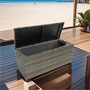 CHUNLY 113 Gallon Outdoor Waterproof Large Wicker Deck Box with Lids Indoor Storage Bench Storage Cabinet for Patio Furniture Cushions, Packages, Pillows and Garden Tools, Gray