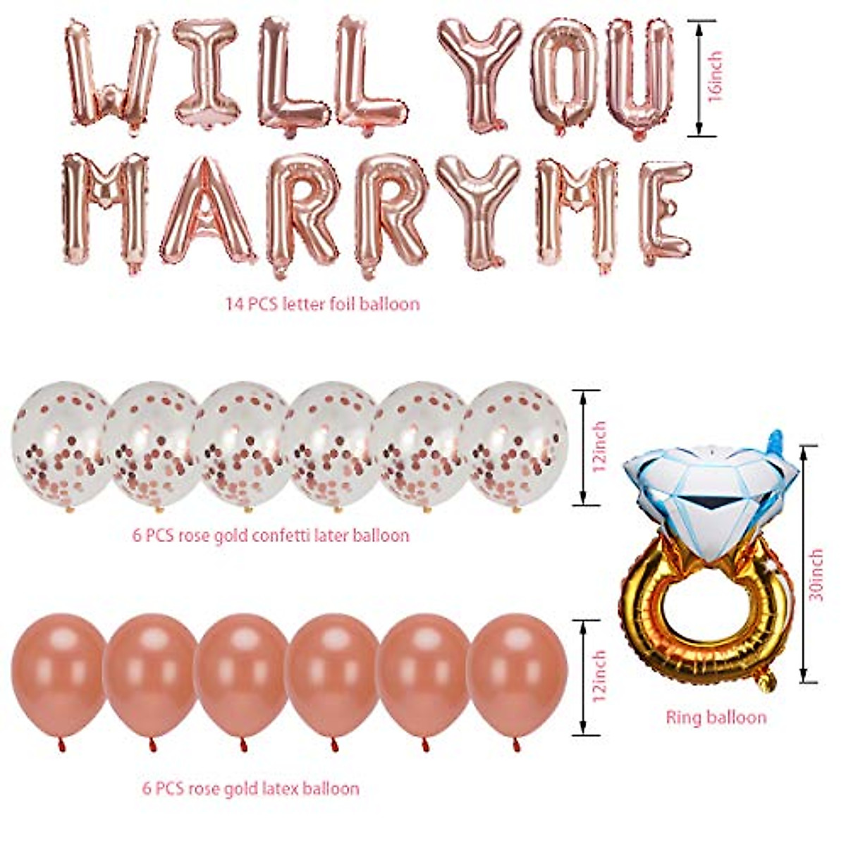 Rose Gold Will you marry me Balloons Marry Me Balloons and 2000 PCS Dark-Red Silk Rose Petals Wedding Flower ,Perfect for Marriage Proposal Ideas Wedding Love Wedding Party Decorations