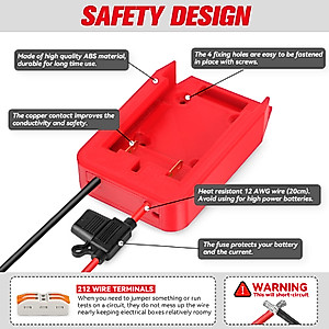 Ecarke Power Wheels Adapter for Craftsman 20V Dock Power Connector 12 Gauge Robotics RC Toy & Car,e-Bike(with Wire Terminals & 30A Fuse)