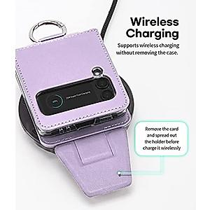 GOOSPERY EZ Mount Wallet Compatible with Galaxy Z Flip 4 Case, Card Holder Loopy Ring Adjustable Kickstand with Horizontal/Vertical [Compatible with Wireless Charging], Lavender