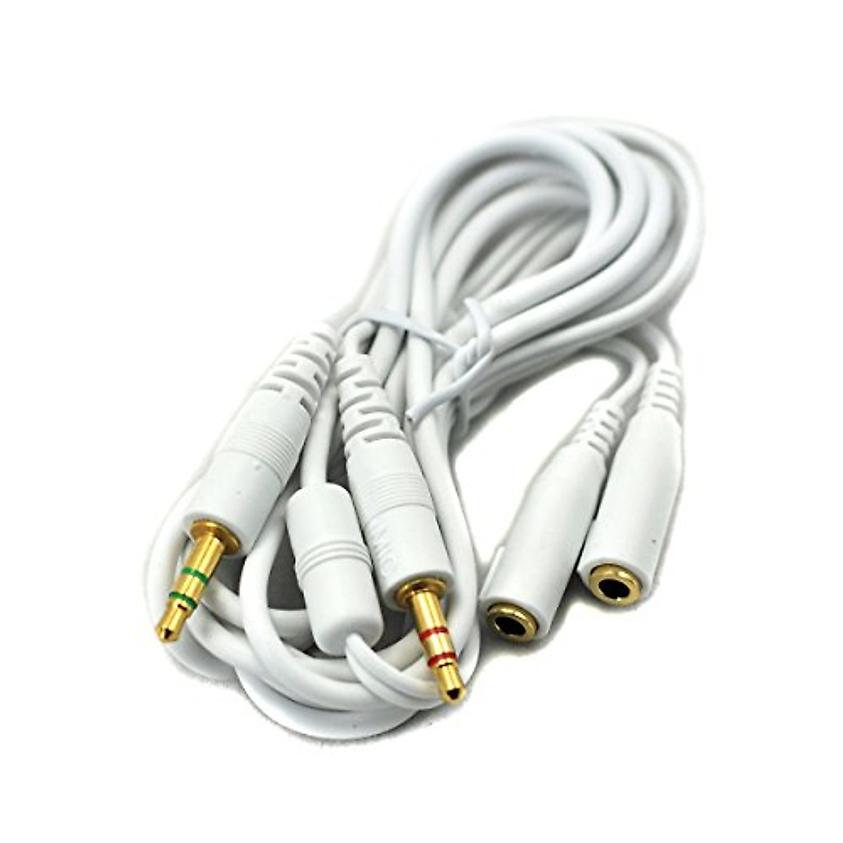2 Plugs 2 Jacks Microphone Audio Extension Cord 3.5mm Cable for Computer Gaming Headphone Headset (4.9 Foot,150cm, White)