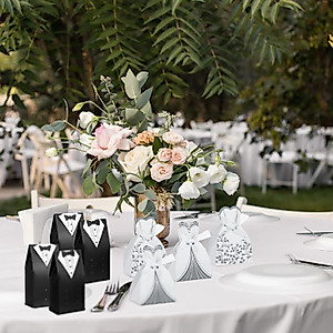 100 Pcs Wedding Party Favor Boxes Dress Tuxedo Candy Chocolate Gift Box Creative Vintage Wedding Treat Bags Bulk with Ribbon for Birthday Bridal Shower Guests Decoration Party Supplies (Stylish Style)