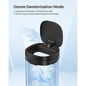 SONGMICS Motion Sensor Trash Can, 13 Gallon Automatic Kitchen Garbage Can, Multi-Colored Indicator Lights, Ozone Odor Control, Stay-Open Lid, Tall, Stainless Steel, Black ULTB620B50