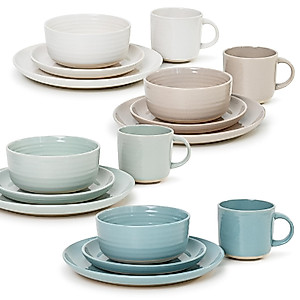 Ollieroo 16 Pieces Stoneware Dinnerware Sets Dishwasher & Microwave Safe, Handpainted Spirals Pattern Ceramic Dish Set Includes Plates, Bowls and Handled Mugs, Kitchen Dinner Set for 4, Multicolor