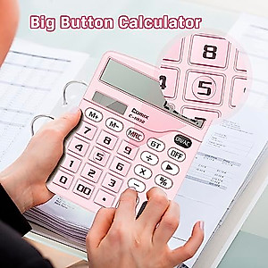 Comix Desktop Calculator 12 Digit with Large LCD Display and Big Button, 12 Digits Baisc Calculator, Solar Battery Dual Powered, for Office Home School C-1832(Pink)