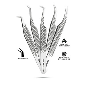 GMI Lash Tweezers - Set of 5 Eyelash Tweezers - Stainless Steel Eyelash Extension Tweezers - Multipurpose Lash Tweezers for Eyelash Extensions for Individual.