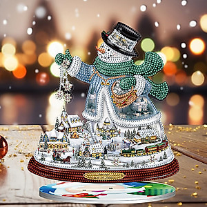 Alloyseed Christmas Diamond Painting Tabletop Kit Diamond Art Table Top Ornament 5D DIY Diamond Painting Kits Xmas Decor Desktop for Home Office Decor Adults Beginner DIY Crafts Gift for Christmas