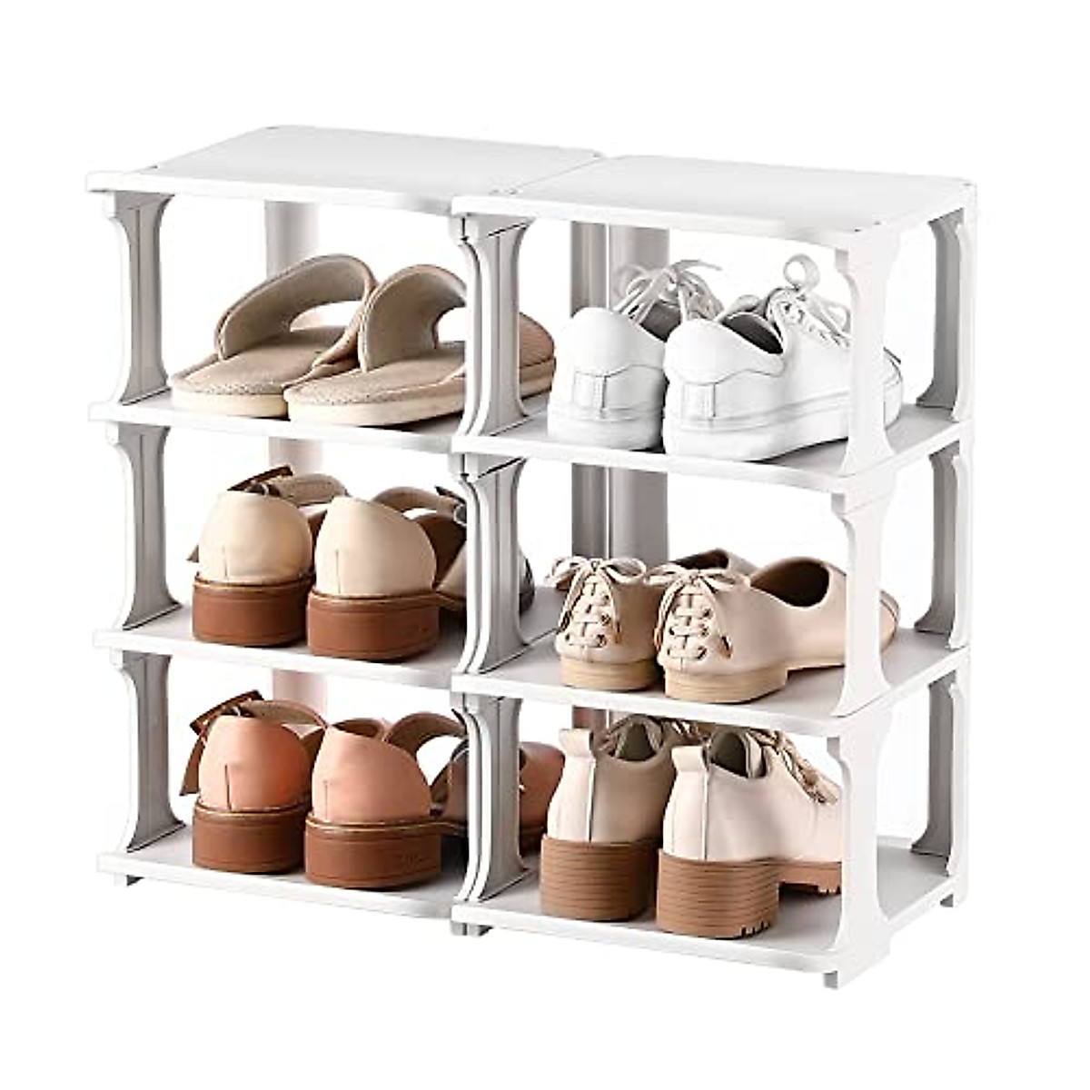 Amllas Shoe Rack for Closet, Stackable , Adjustable Shoe Organizer Shelf for Entryway, Small Shoe Storage Space Saver for Women Kids