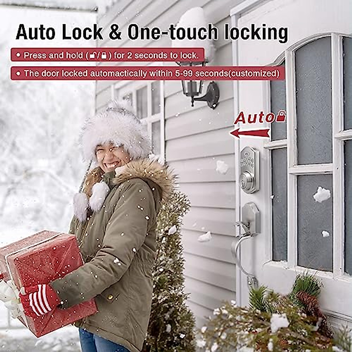 Tinewa Electronic Smart Keypad Deadbolt, Front Door Handle Sets, Keyless Entry Door Deadbolt with Lever Handle, Digital Keypad Deadbolt, Auto Lock, Code Door Lock, Satin Nickel