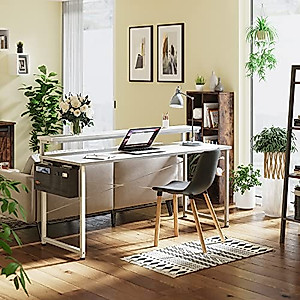 ODK Computer Desk with Adjustable Monitor Shelves, 63 inch Home Office Desk with Monitor Stand, Writing Desk, Study Workstation with 3 Heights (10cm, 13cm, 16cm), White + White Leg