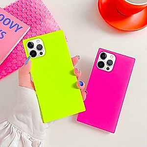 Omorro for Neon Phone Square iPhone 12 Pro Max Case for Women, Bright Fluorescence Luxury Designer Flexible Soft Slim TPU Rubber Gel Bumper Square Edge Protective Hot Pink Girly Square Phone Case