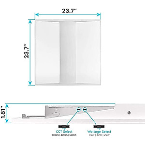 2x2 LED Troffer Center Basket Panel, Color Tunable 3000K/4000K/5000K, Watt Adjustable 20W/30W/40W-Up to 5000 Lumens, 0-10V Dimmable, 100-277V-ETL&DLC Qualified, 4-Pack