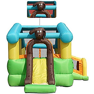Inflatable Castle and Slide, Blue Dog House Children Slide Outdoor Small Playground Home Square Trampoline Children Play Fence Colors 532 347 262Cm