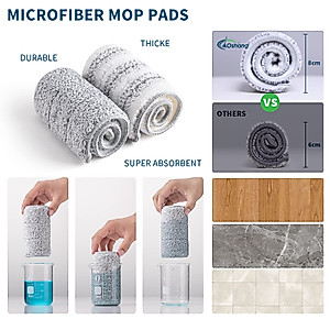 oshang Flat Floor Mop and Bucket Set OG3, Hands Free Home Floor Cleaning System, 60" Long Stainless-Steel Handle, 2 Washable & Reusable Microfiber Mop Heads, Perfect Home Wall Window Kitchen Cleaner