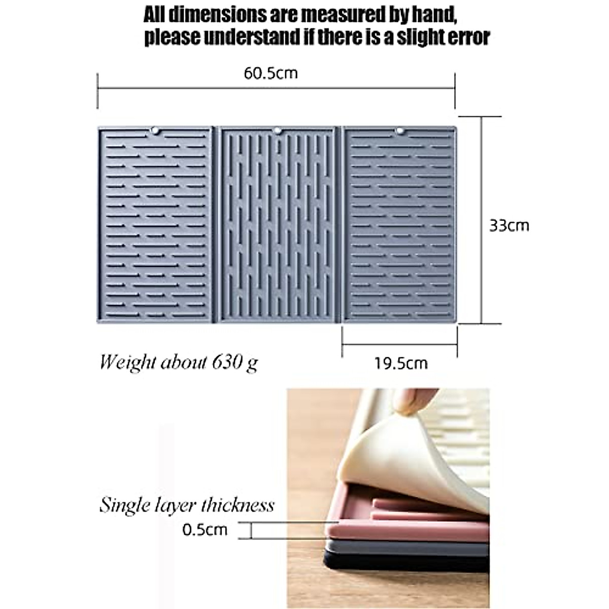 Extra Large Christmas Dish Drying Mat for Kitchen Counter, 24*13 Inch Trifold Food Grade Silicone Drying Mats Countertop, Heat & Cold Resistant (Black)