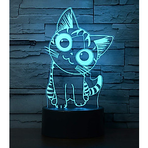i-CHONY Cat Gift Night Light for Kids,Auto 7 Colors Changing Cat Table Lamp,3D Illusion Bedside Lamp,Cute Cat Gifts for Women Teens Boys Girls Birthday Christmas Gifts