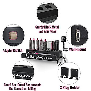 Wood & Metal Storage Holder for Dyson Airwrap, Curling Iron Holder for Dyson Airwrap, Dyson Airwrap Holder Wall Mount, Dyson Hair Dryer Holder Hair Tool Organizer for Dyson Airwrap Styler Accessories