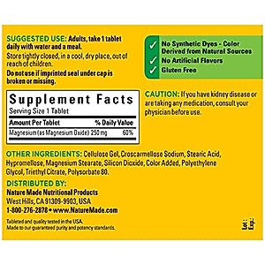 Nature Made Magnesium Oxide 250 mg, Dietary Supplement for Muscle Support, 200 Tablets (Pack of 3)