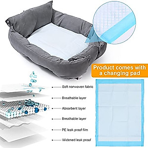 PStarDMoon Bunny Bed for Small Animals with 2 Pee Pad, Machine Washable Sleeping Rabbit Sofa Bed Bottom Breathable Soft Bunny Bed for Cats Kittens Rabbits Bunny Guinea Pigs Kitty (Grey, Style 1)