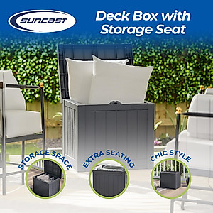 Suncast 22-Gallon Indoor or Outdoor Backyard Patio Small Storage Deck Box with Attractive Bench Seat and Reinforced Lid, Cyberspace (2 Pack)